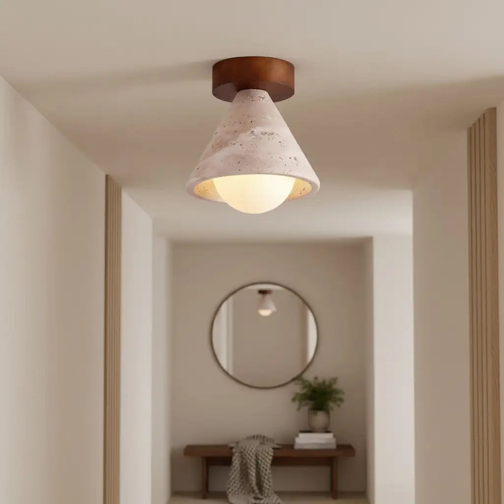 Minimalist Travertine Walnut Cone Ceiling Lamp | ateasehomelife ...