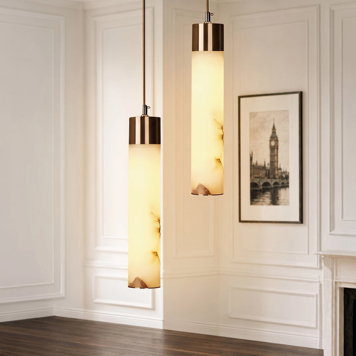 Minimalist Alabaster Brass Tube Pendant Light | ateasehomelife ...