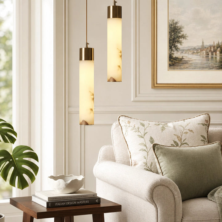 Minimalist Alabaster Brass Tube Pendant Light | ateasehomelife ...
