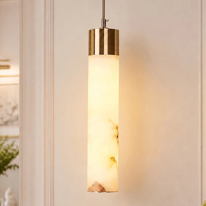 Minimalist Alabaster Brass Tube Pendant Light | ateasehomelife ...
